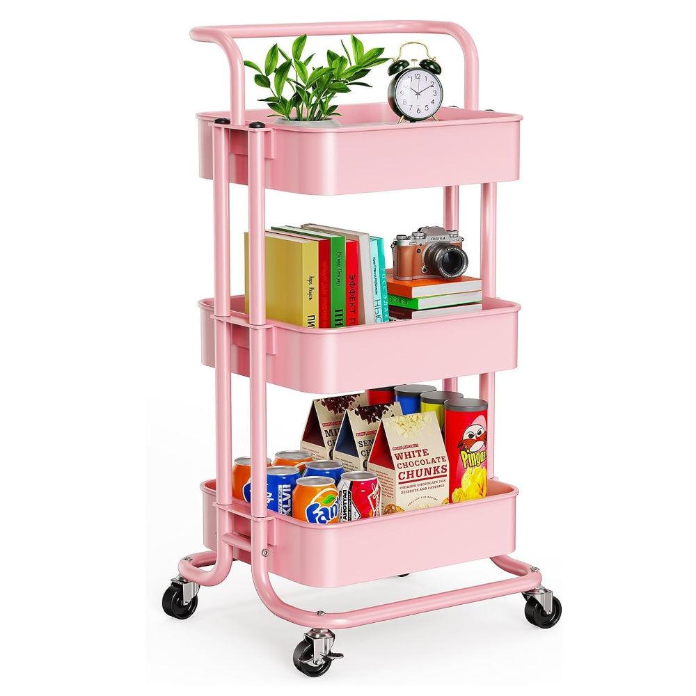Three Tier Trolley Storage – Pink – Xpressouq